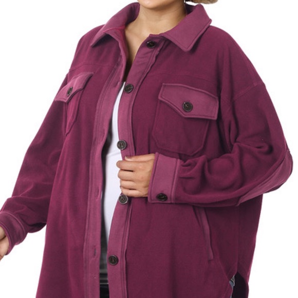 Zenana Outfitters | Jackets & Coats | Fleece Shacket In Dark Plum ...